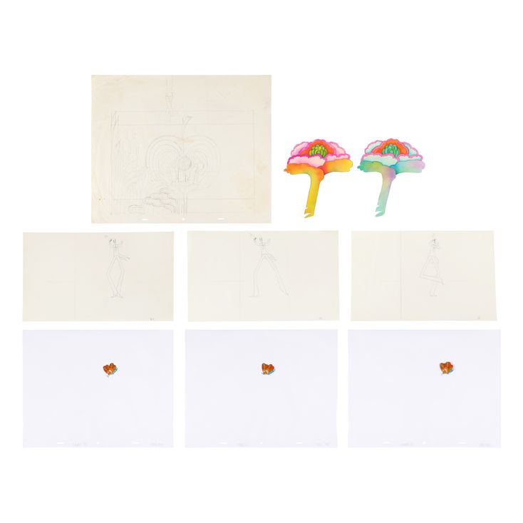 Lot 457. Pair of Psychedelic Flower Animation Drawings, Three Butterfly ...