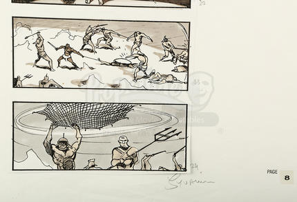 Original Storyboard Artwork - Gladiators Battle and Net is Thrown ...