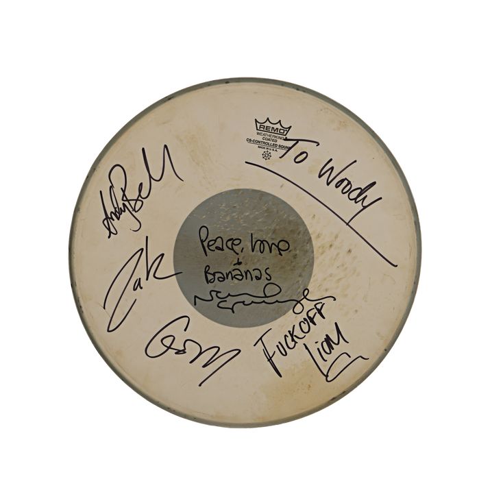 Lot # 682: OASIS - Band Autographed Remo Drumskin