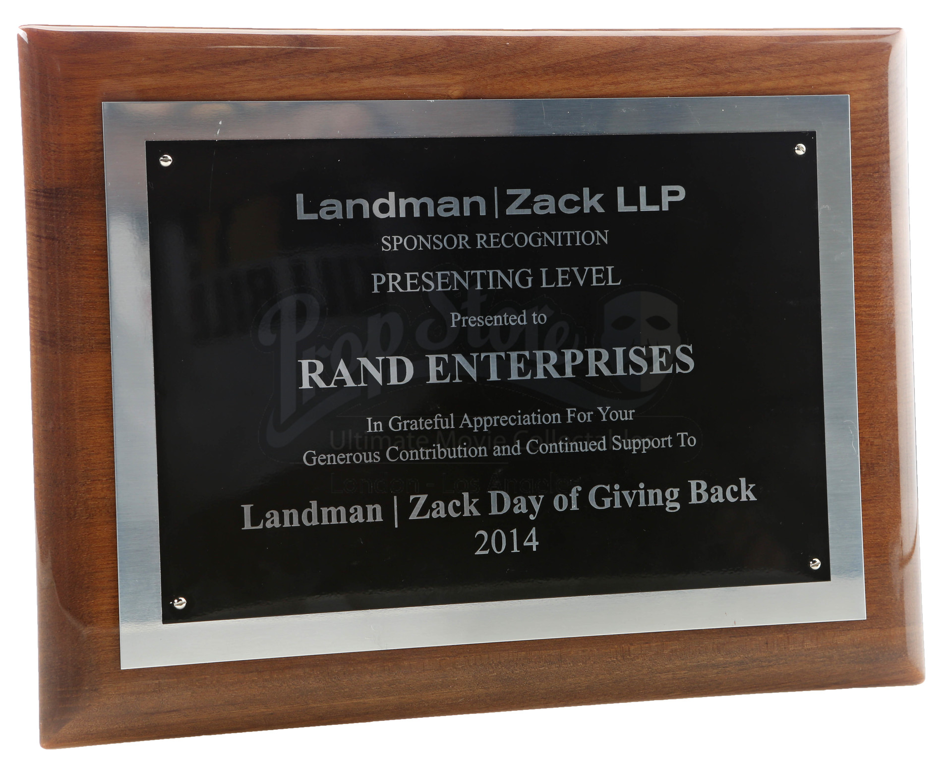 Lot # 746: Landman and Zack Sponsor Recognition Plaque