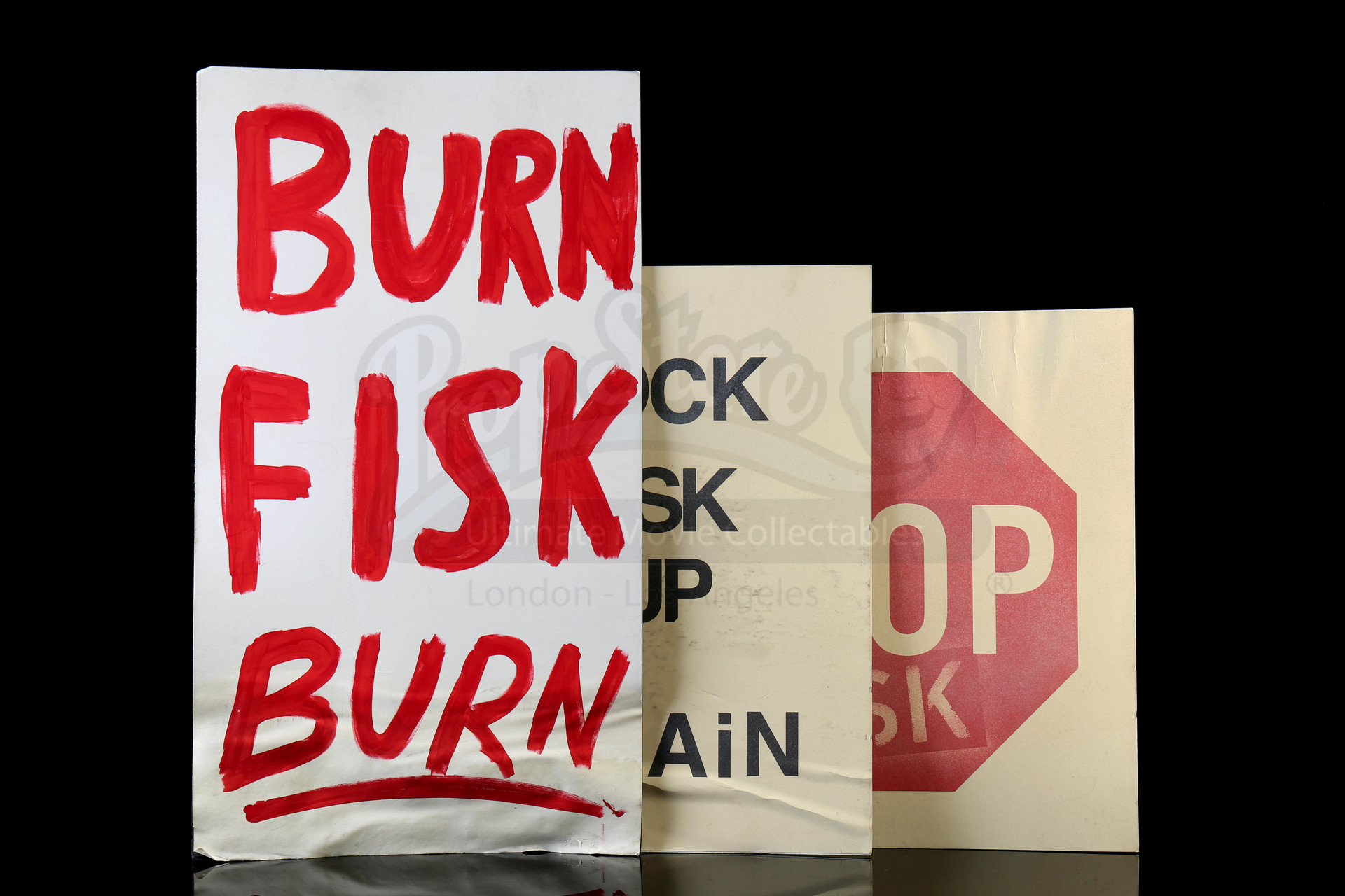 Lot # 409: Three Assorted Fisk Release Protest Signs