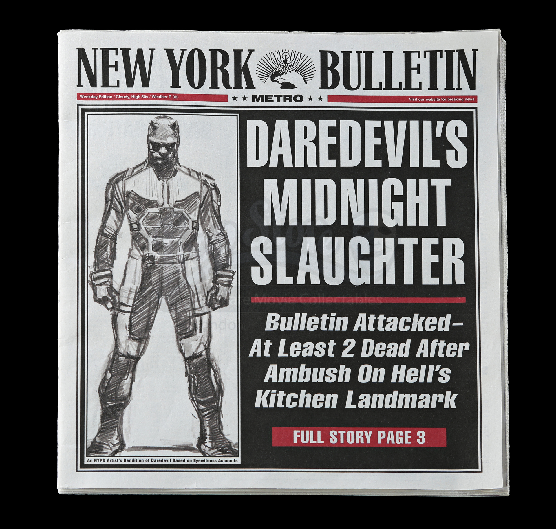 Lot # 372: 'Daredevil's Midnight Slaughter' New York Bulletin Newspaper
