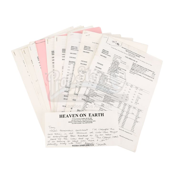 Assortment of Paperwork and Call Sheets | HEAVEN ON EARTH (1998)