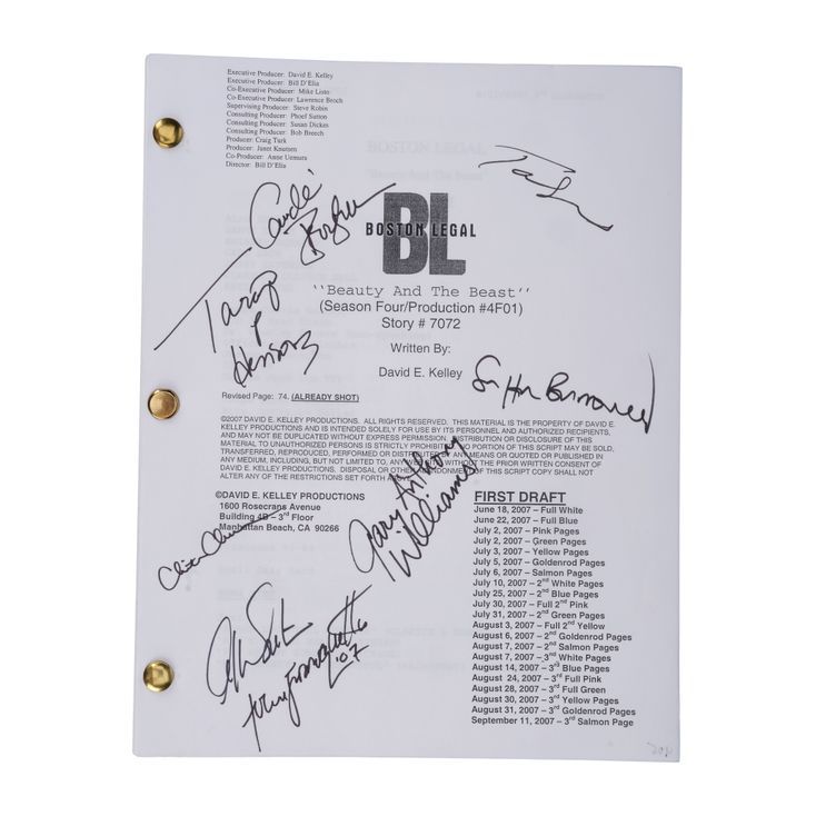 57. Cast-Autographed Beauty And The Beast First Draft Script and Cast ...