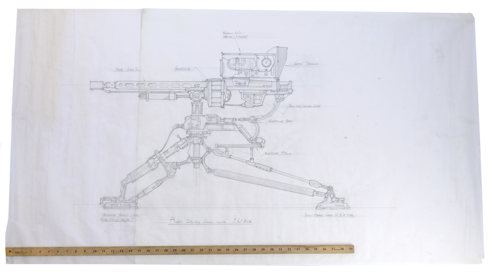 Lot 18 - Hand-Drawn UA 571-C Automated Sentry Gun Blueprint | ALIENS (1986)