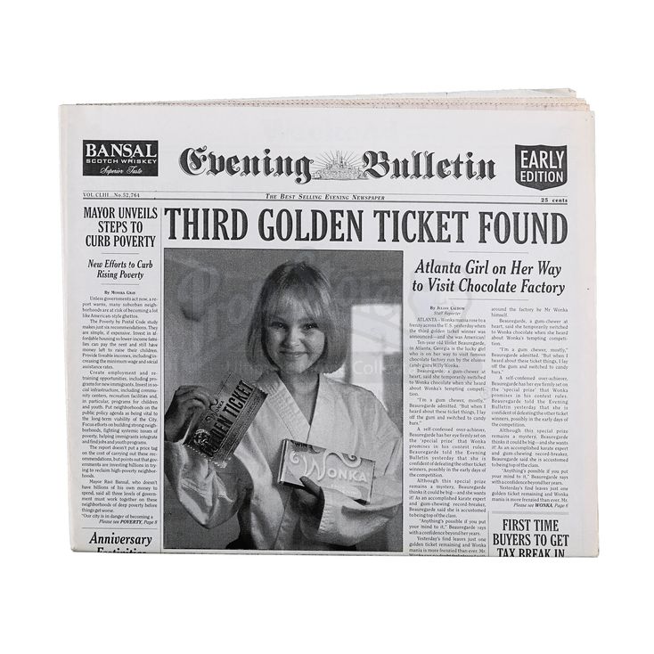 Third Golden Ticket Found Newspaper | CHARLIE AND THE CHOCOLATE FACTORY ...