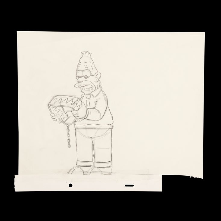 Original Production Animation Sketch - Grampa Simpson with a Bear Trap ...