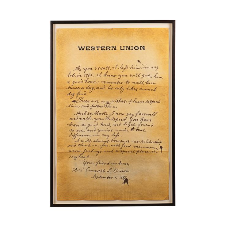 24. Marty McFly's (Michael J. Fox) Framed Oversized Western Union ...