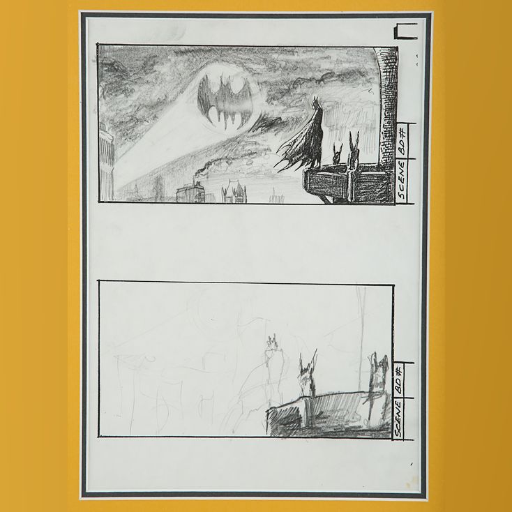 Framed Hand-drawn Storyboard of Batman and The Bat-Signal | BATMAN (1989)