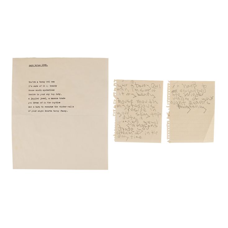Lot 638 - Handwritten Poem On Two Pages | MARC BOLAN