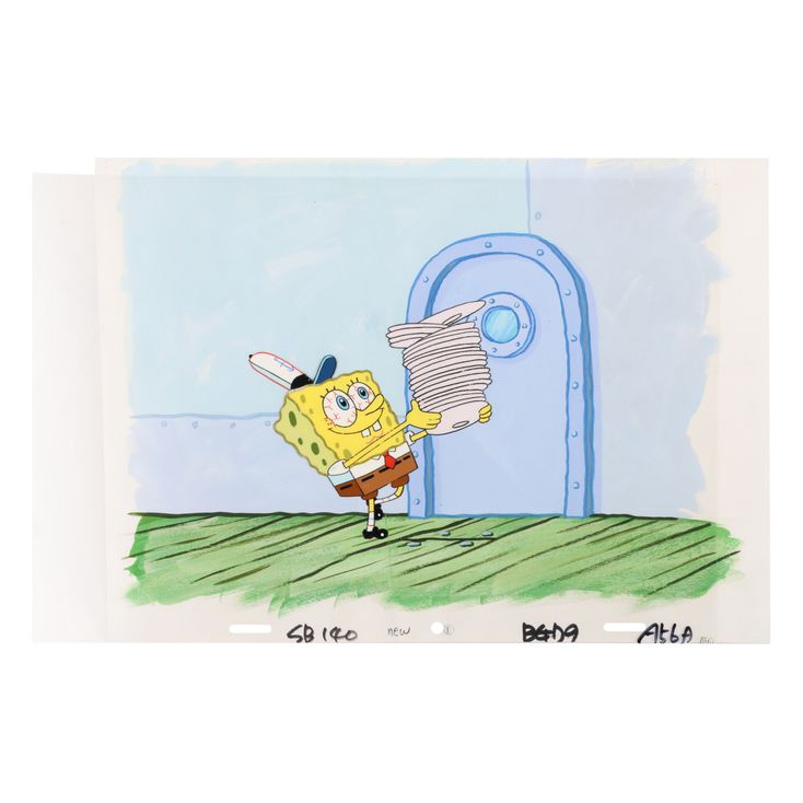 2266. Spongebob Carrying Plates - Original Production Cel on ...