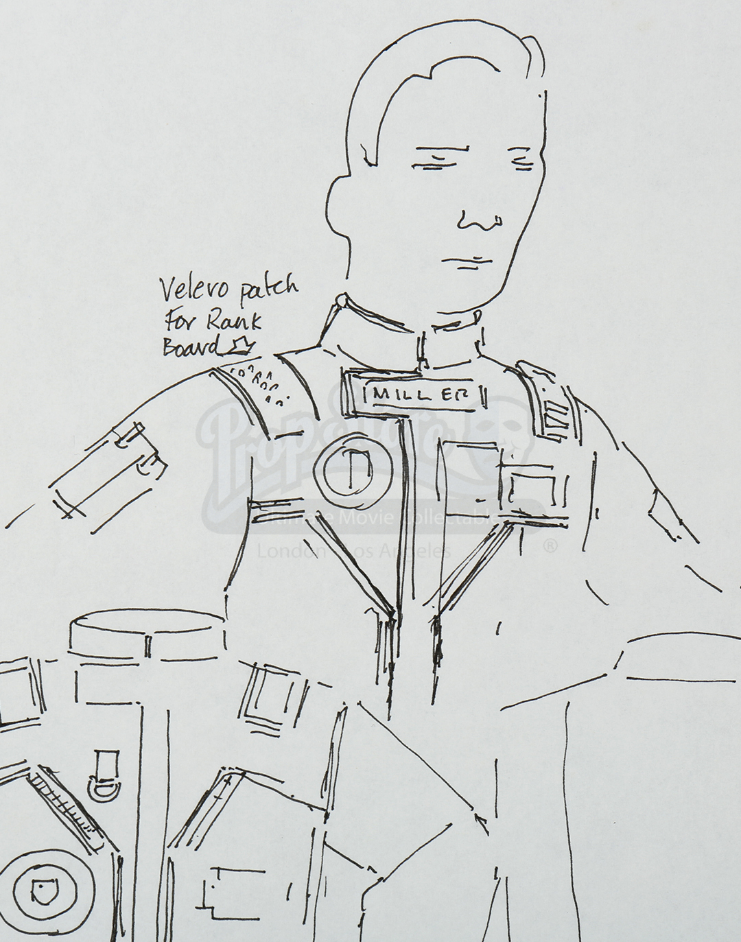 Hand-Drawn Flight Suit Concept Sketch - Captain Miller | Prop Store ...