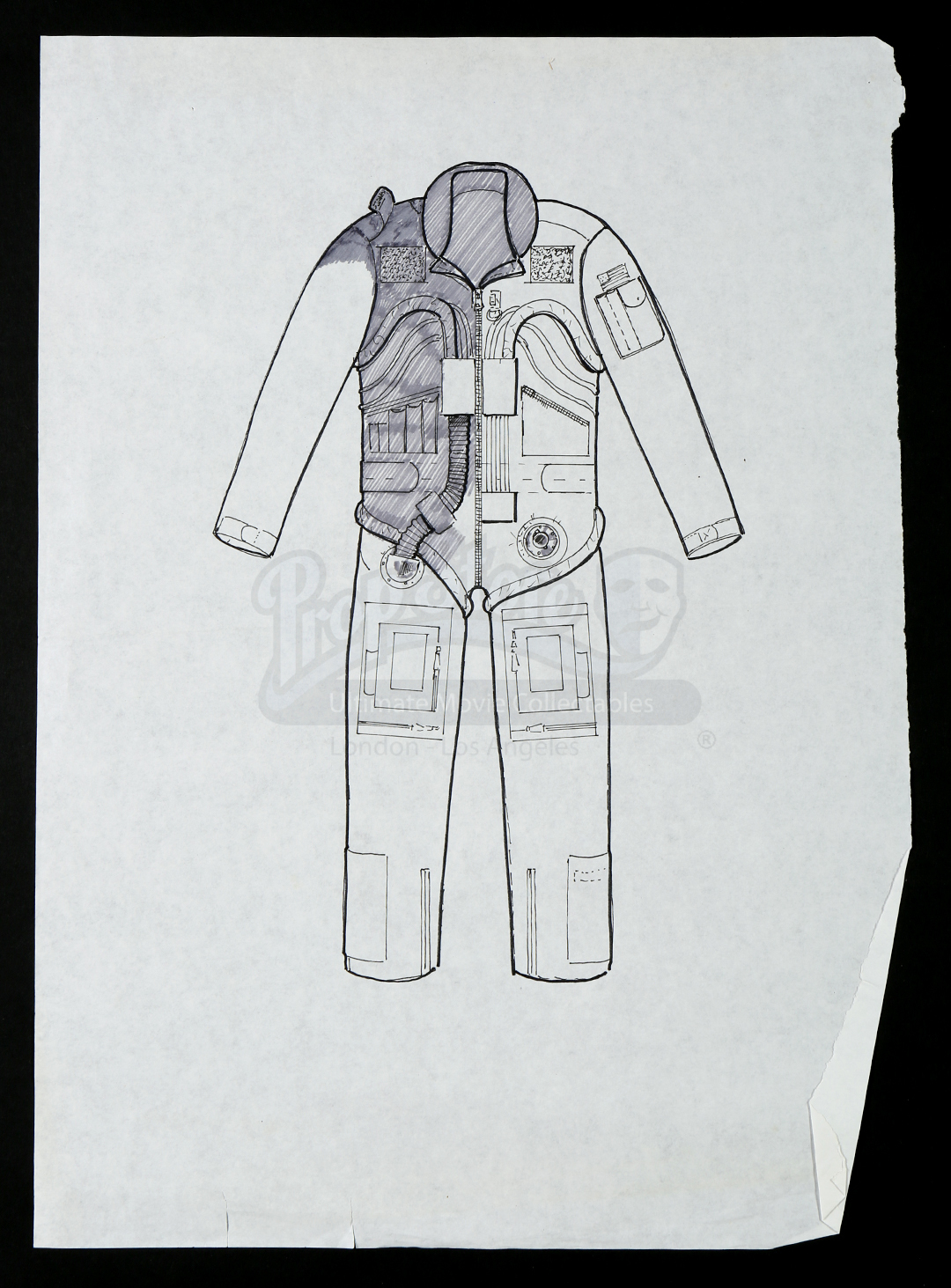 Hand-Drawn Partially Colored Flight Suit Concept Sketch | Prop Store ...
