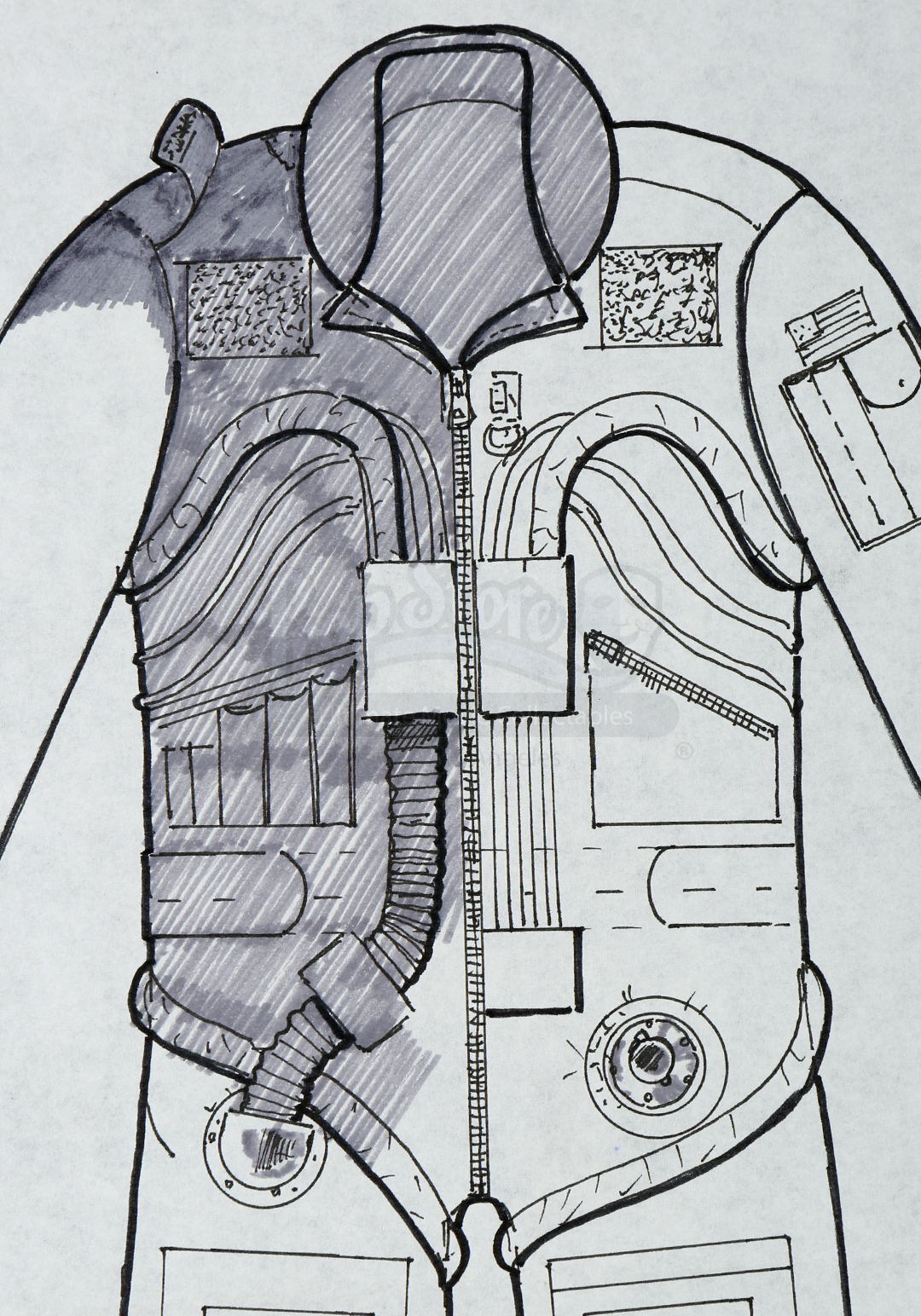 Hand-Drawn Partially Colored Flight Suit Concept Sketch | Prop Store ...