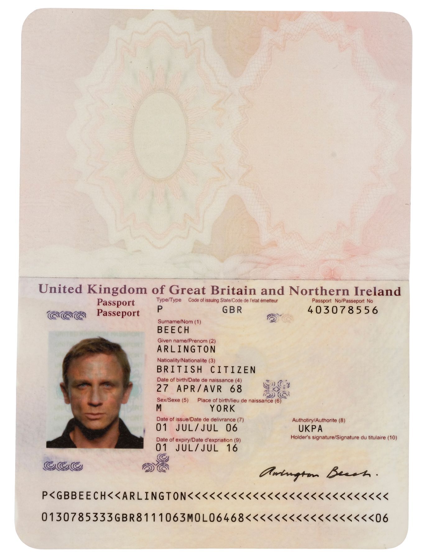 724. James Bond's (Daniel Craig) Arlington Beech Passport ### JAMES ...