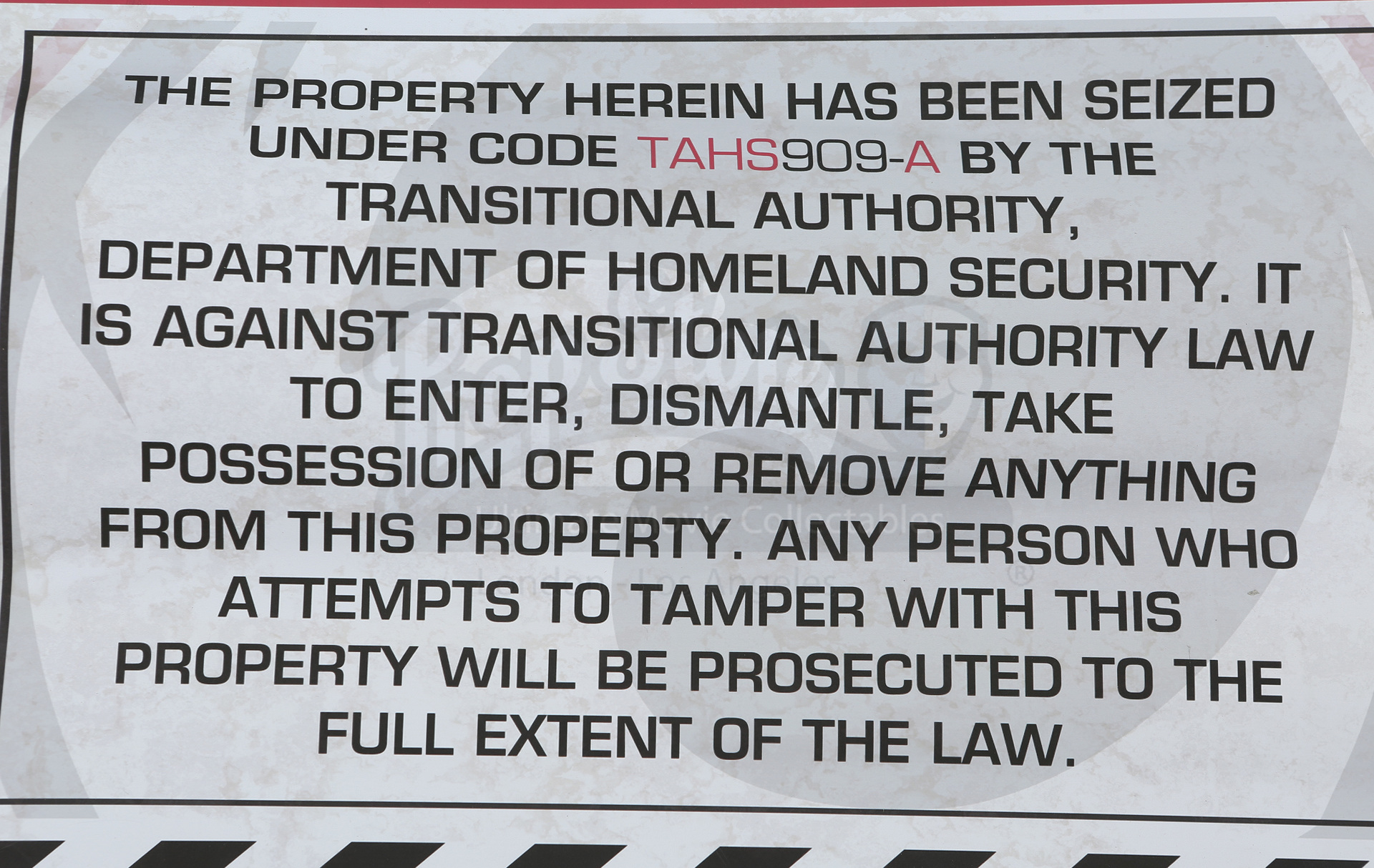 S2E06 Fallout Two Property Seized Signs | Prop Store - Ultimate Movie ...