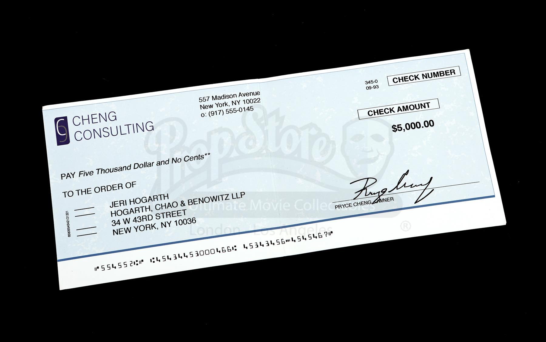 Lot # 149: MARVEL'S JESSICA JONES (TV SERIES) - Folded Pryce Cheng Check