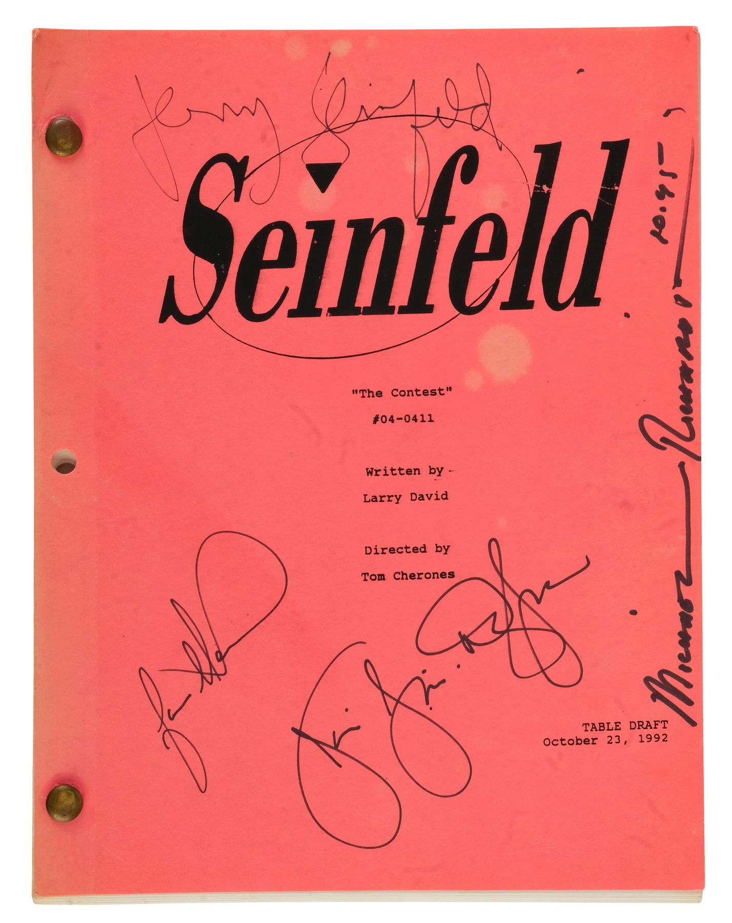 330. Key Cast-Autographed Bound The Contest Table Draft Script ...
