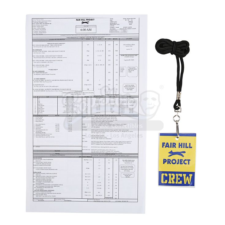 Call Sheet and Crew Pass | FOXCATCHER (2014)