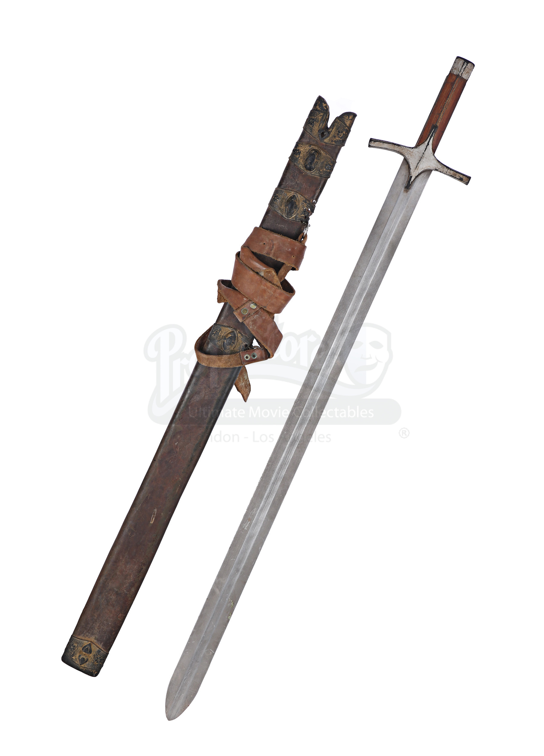 Lot #113 - Kingdom Of Heaven - Brown Handled Straight Sword and Scabbard