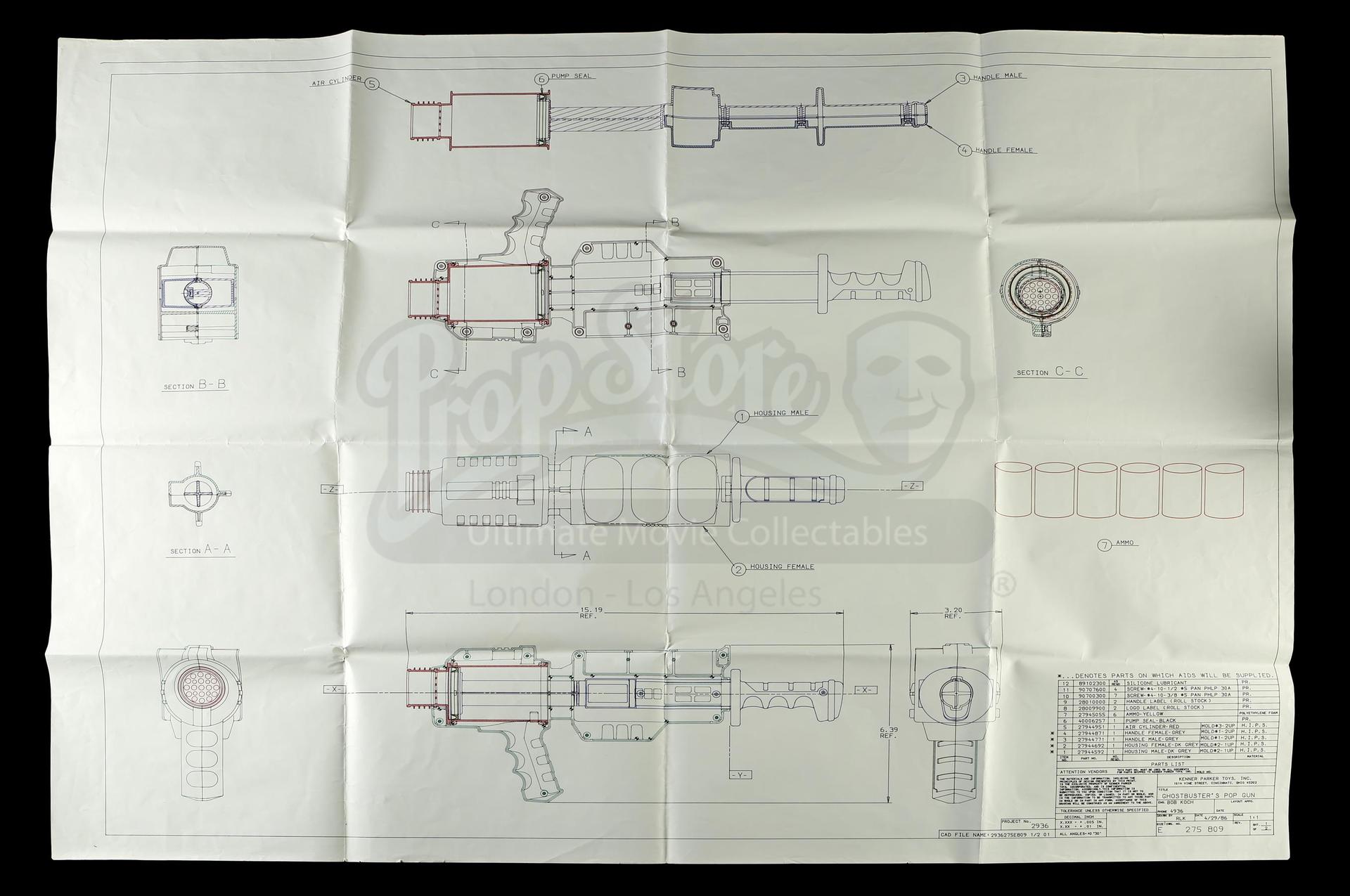 Lot # 617: Ghostbuster's Pop Gun CAD Print