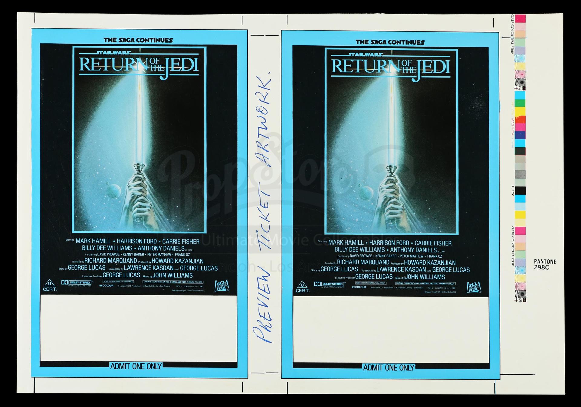 Lot # 409: Preview Screening Ticket Proof Sheet [Kazanjian Collection]
