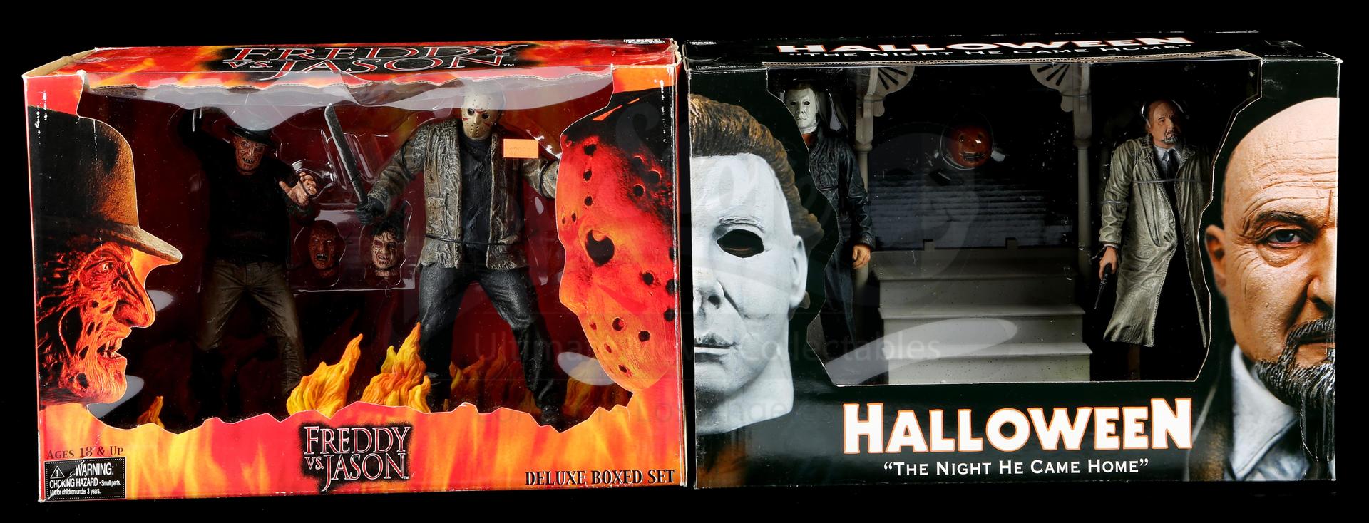 Lot # 671: Two Jason Voorhees Figures, Halloween Diorama, and Freddy vs ...