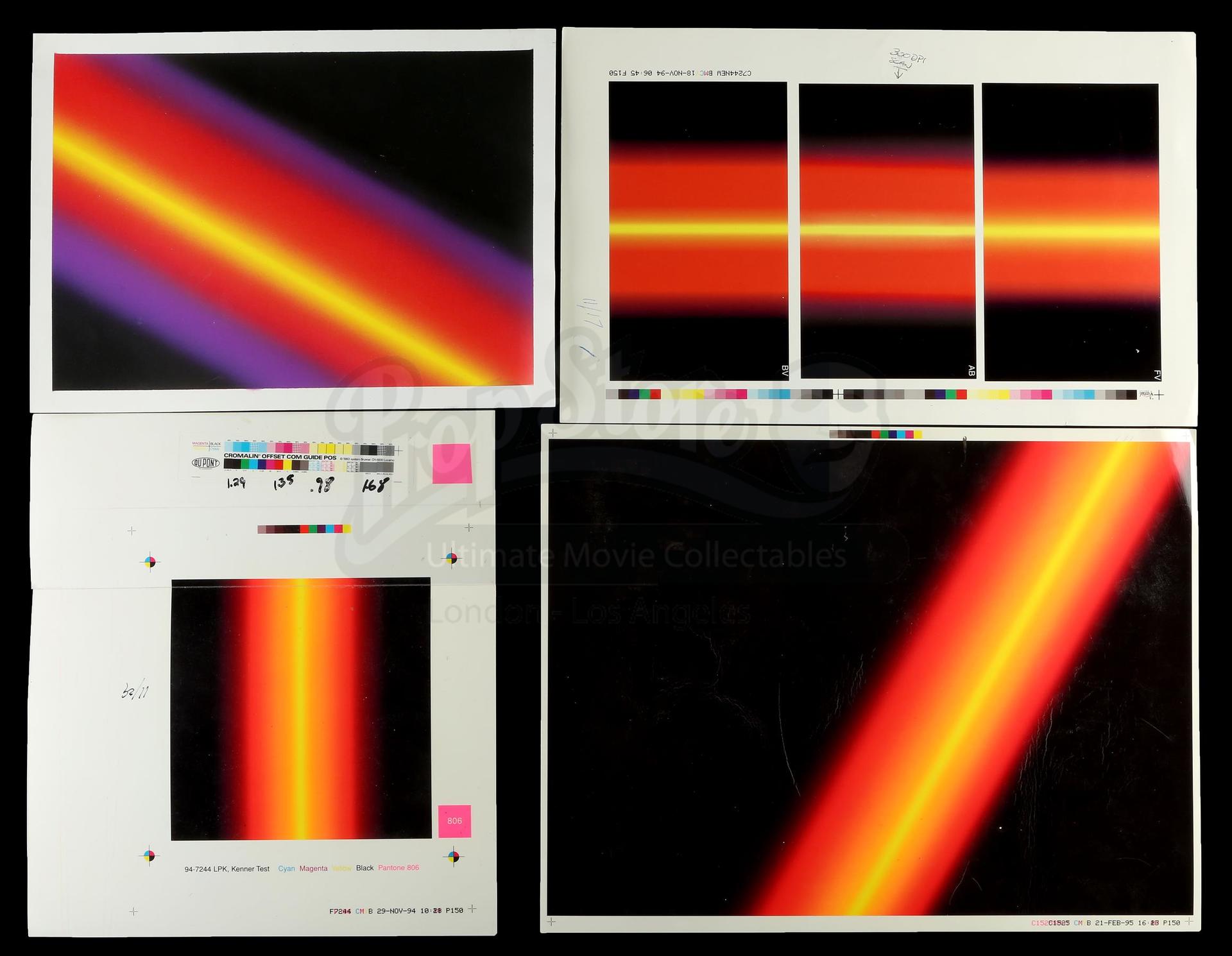 Lot # 162: Three Lightsaber Blade Background Cardback Cromalins with Print