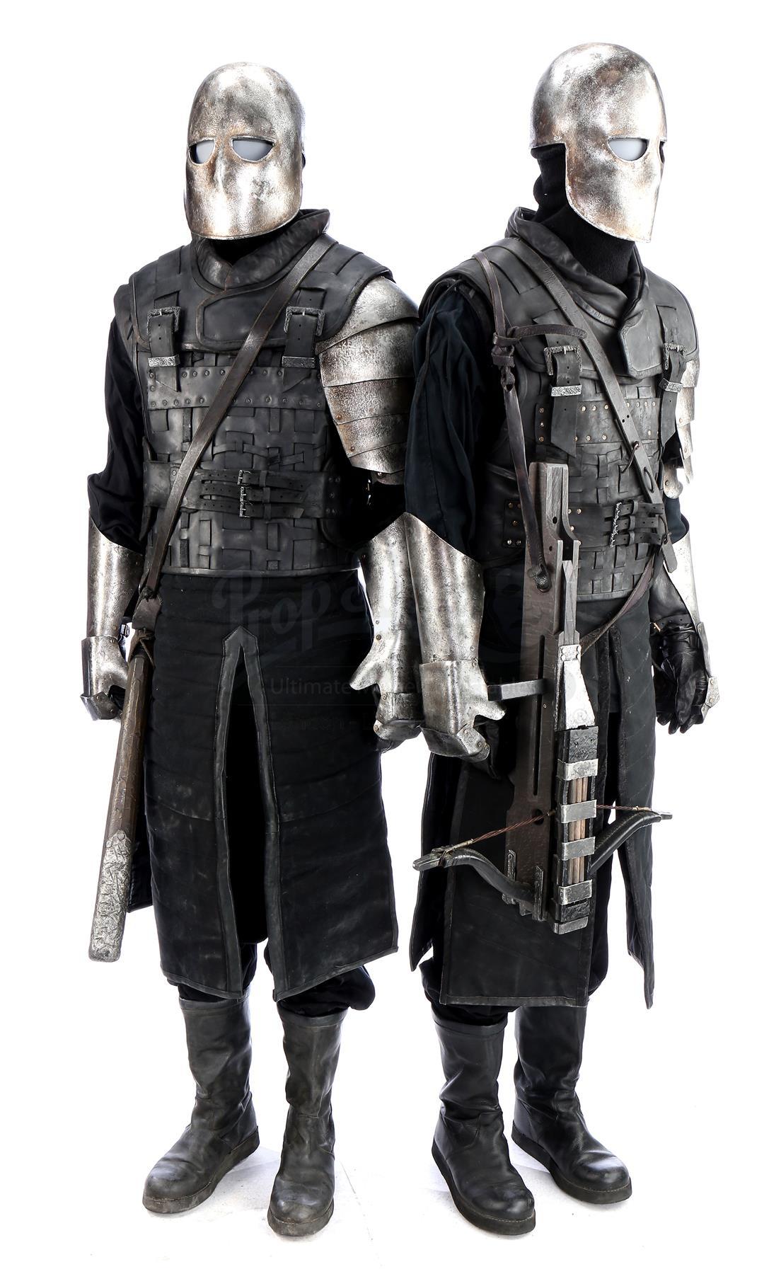 Lot # 26: ROBIN HOOD (2018) - Two Crossman Guard Costumes with Weaponry