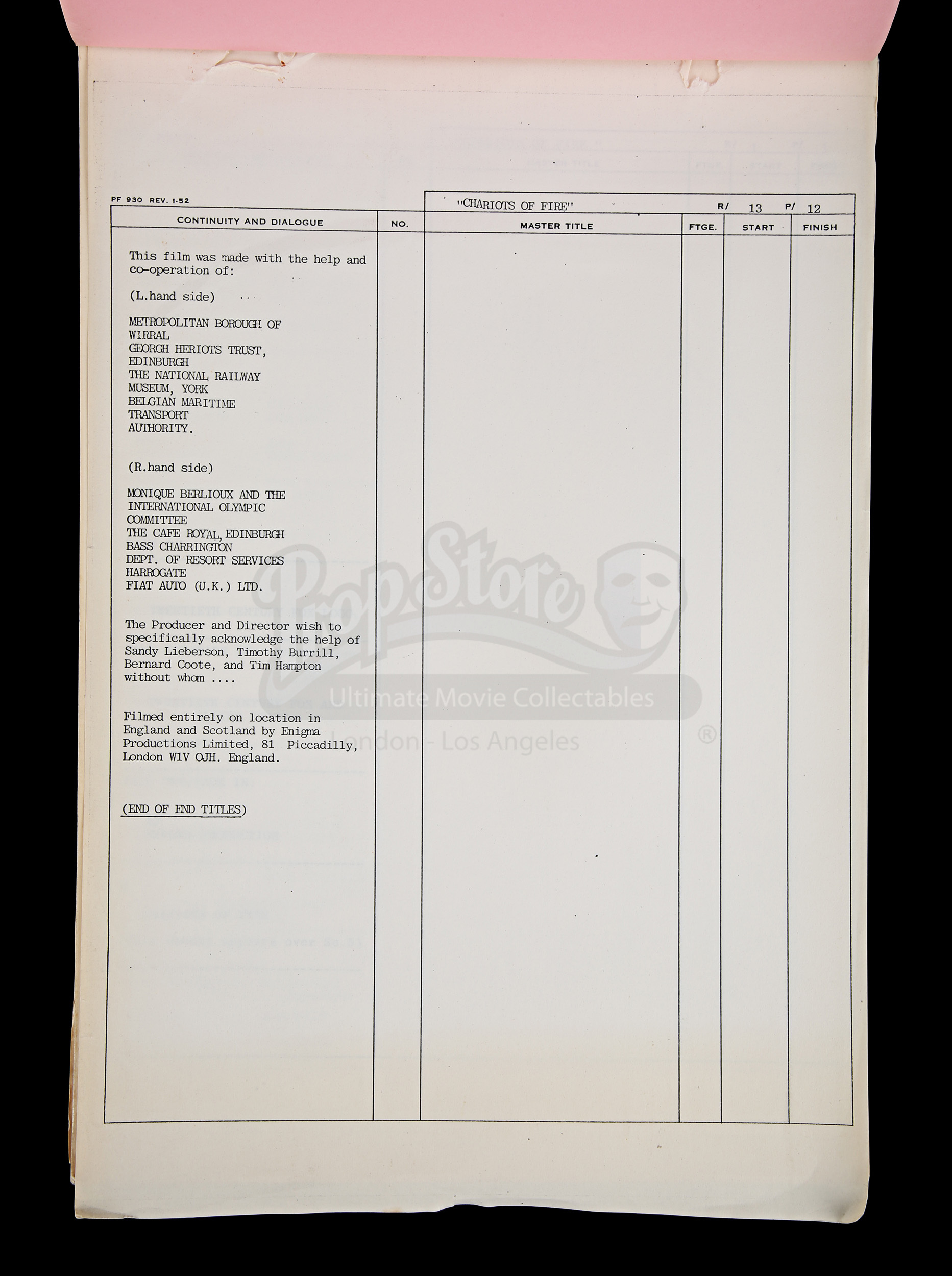 Second Draft Script and Dialogue Continuity Script | Prop Store ...