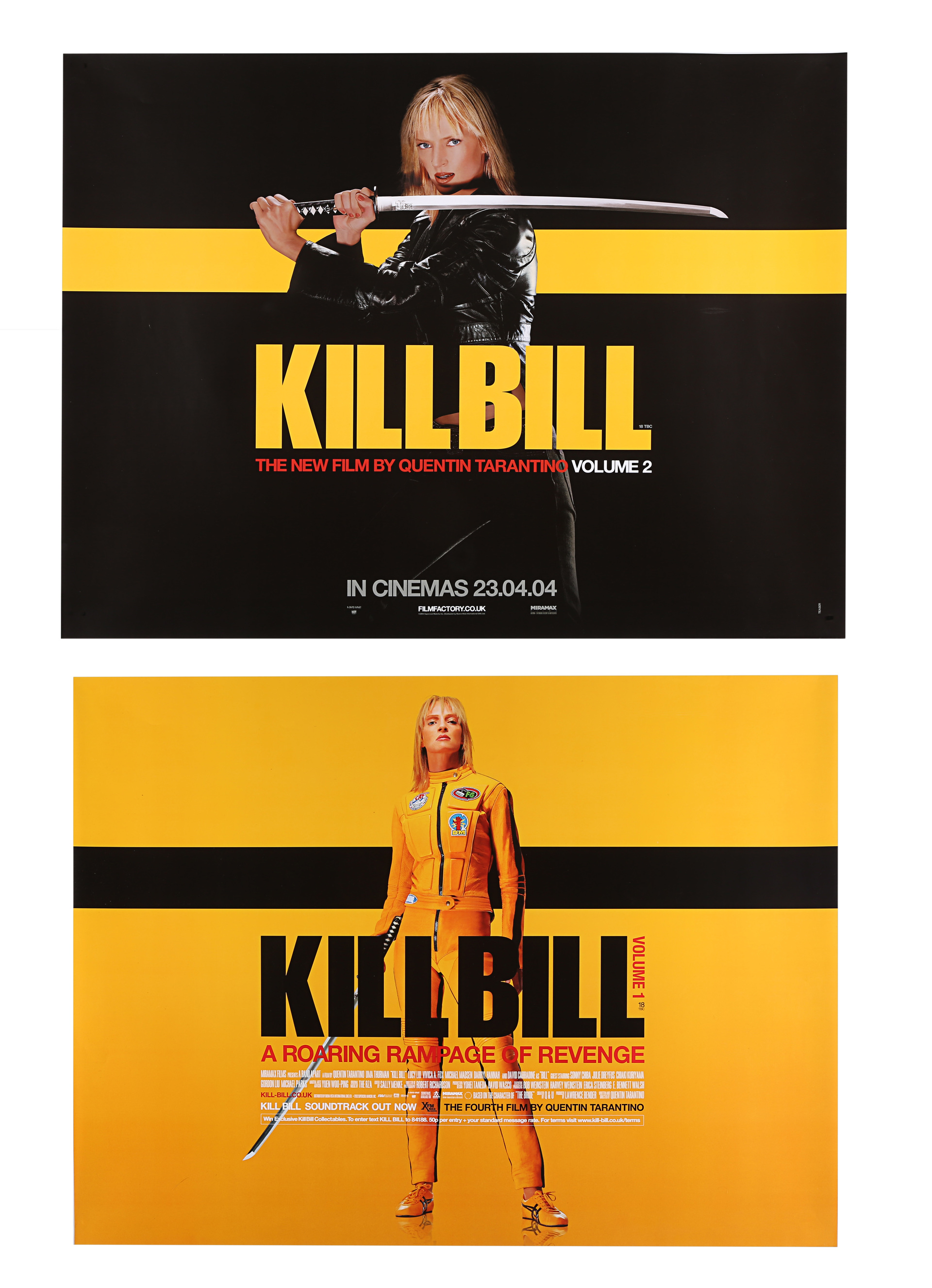 Lot #10 - KILL BILL (2003), KILL BILL: VOLUME II (2004) - Two UK Quads ...