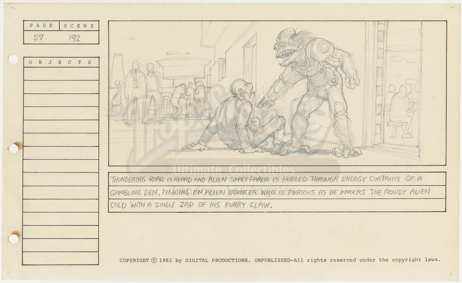 Hand-Drawn Ron Cobb Storyboard - Aliens Outside of Gabling Den | Prop ...