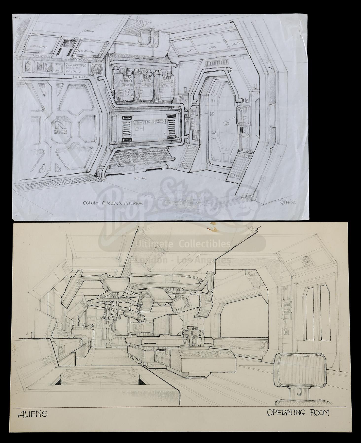 Lot #22 - ALIENS (1986) - Hand-Drawn Ron Cobb Colony Air Lock and ...