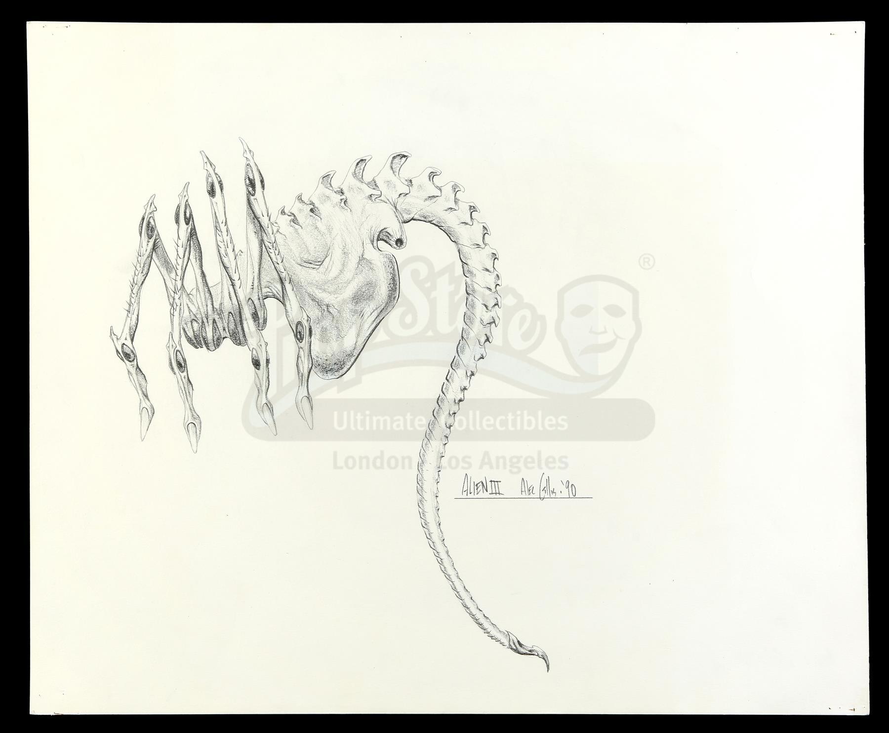 Lot #34 - ALIEN3 (1992) - Hand-Drawn Facehugger Illustration by Alec Gillis