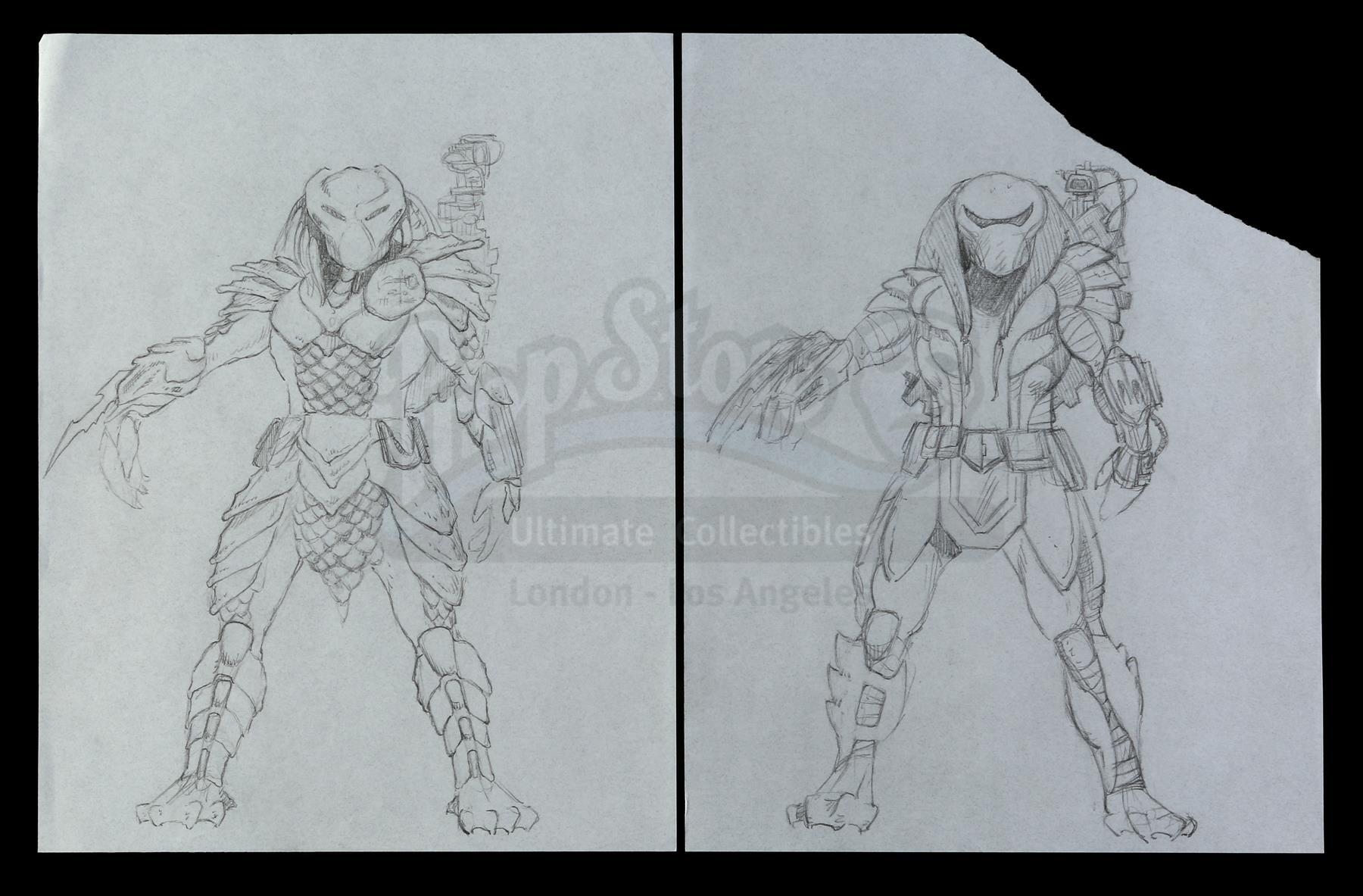 Lot #44 - AVP: ALIEN VS PREDATOR (2004) - Pair of Hand-Drawn Yautja ...