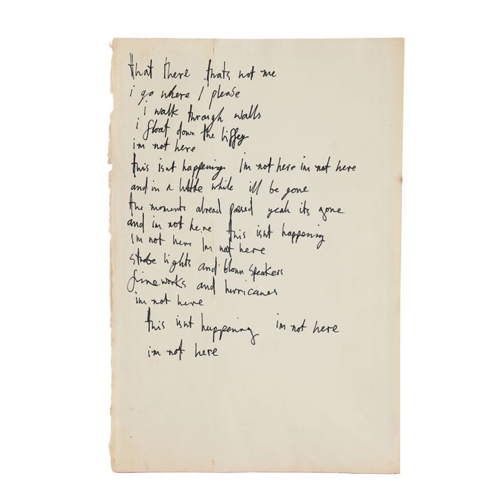 Lot # 778: RADIOHEAD - How to Disappear Completely Lyrics Handwritten ...
