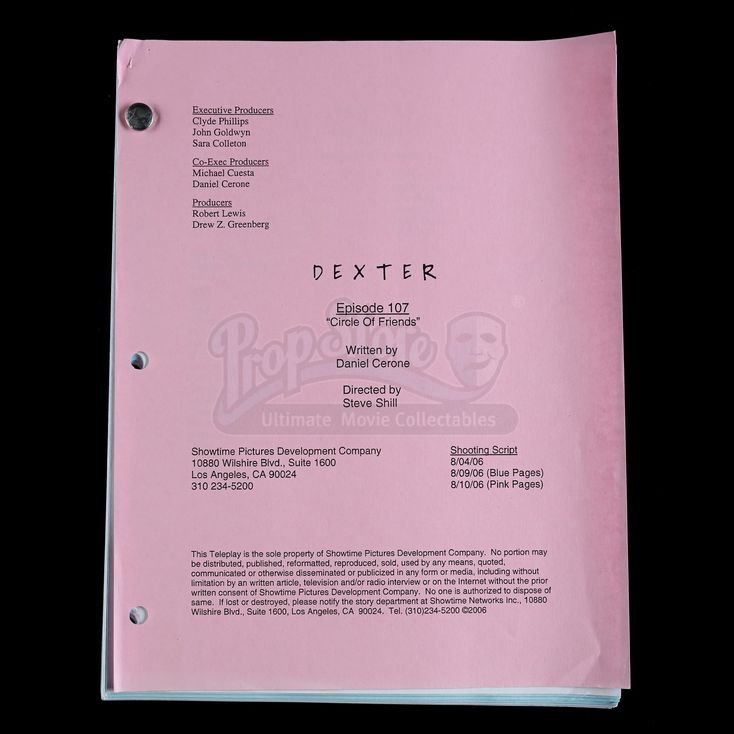 SEASON 1 EPISODE 7 CIRCLE OF FRIENDS Shooting Script | DEXTER (T.V ...