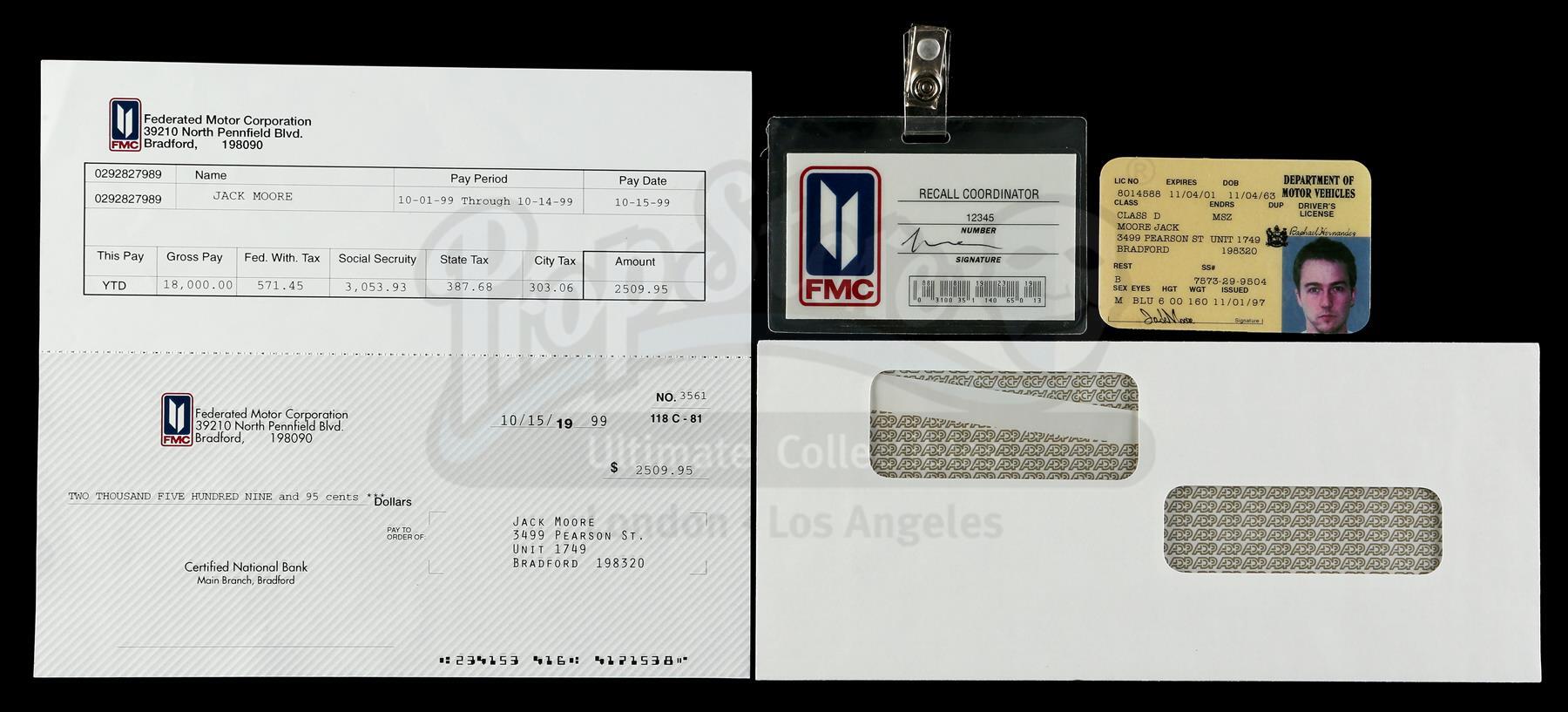 Lot #249 - FIGHT CLUB (1999) - The Narrator's (Edward Norton) Driver's ...