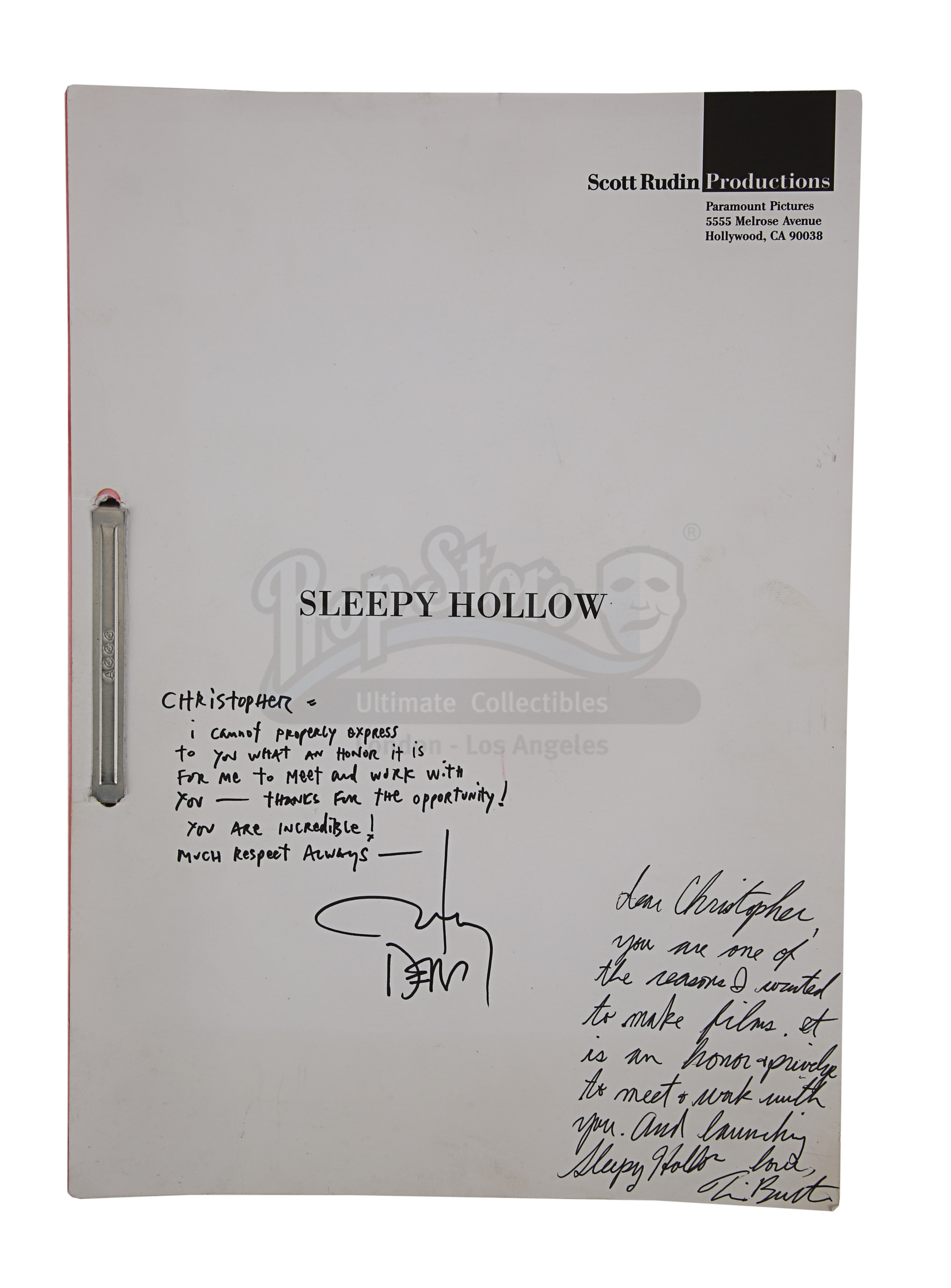 Lot #617 - SLEEPY HOLLOW (1999) - Sir Christopher Lee's Personal ...