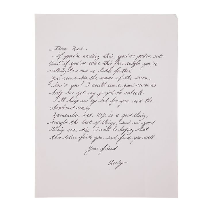 Lot 325 - Andy Dufresnes (Tim Robbins) Letter to Ellis Red Redding ...