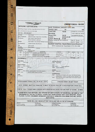 Crew Call Sheets | Prop Store - Ultimate Movie Collectables