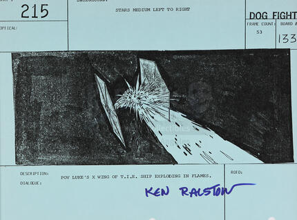 Ken Ralston-Signed Production Storyboard - TIE Fighter Exploding in ...