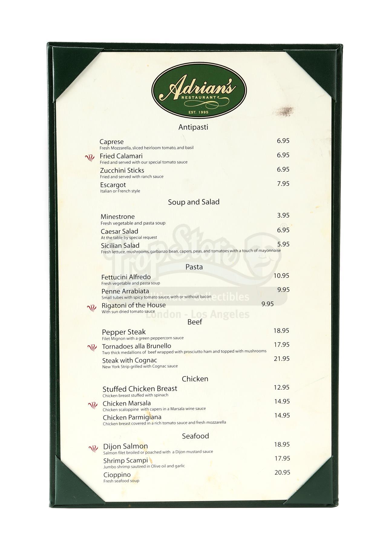 Lot # 998: ROCKY BALBOA (2006) - Adrian's Restaurant Menu