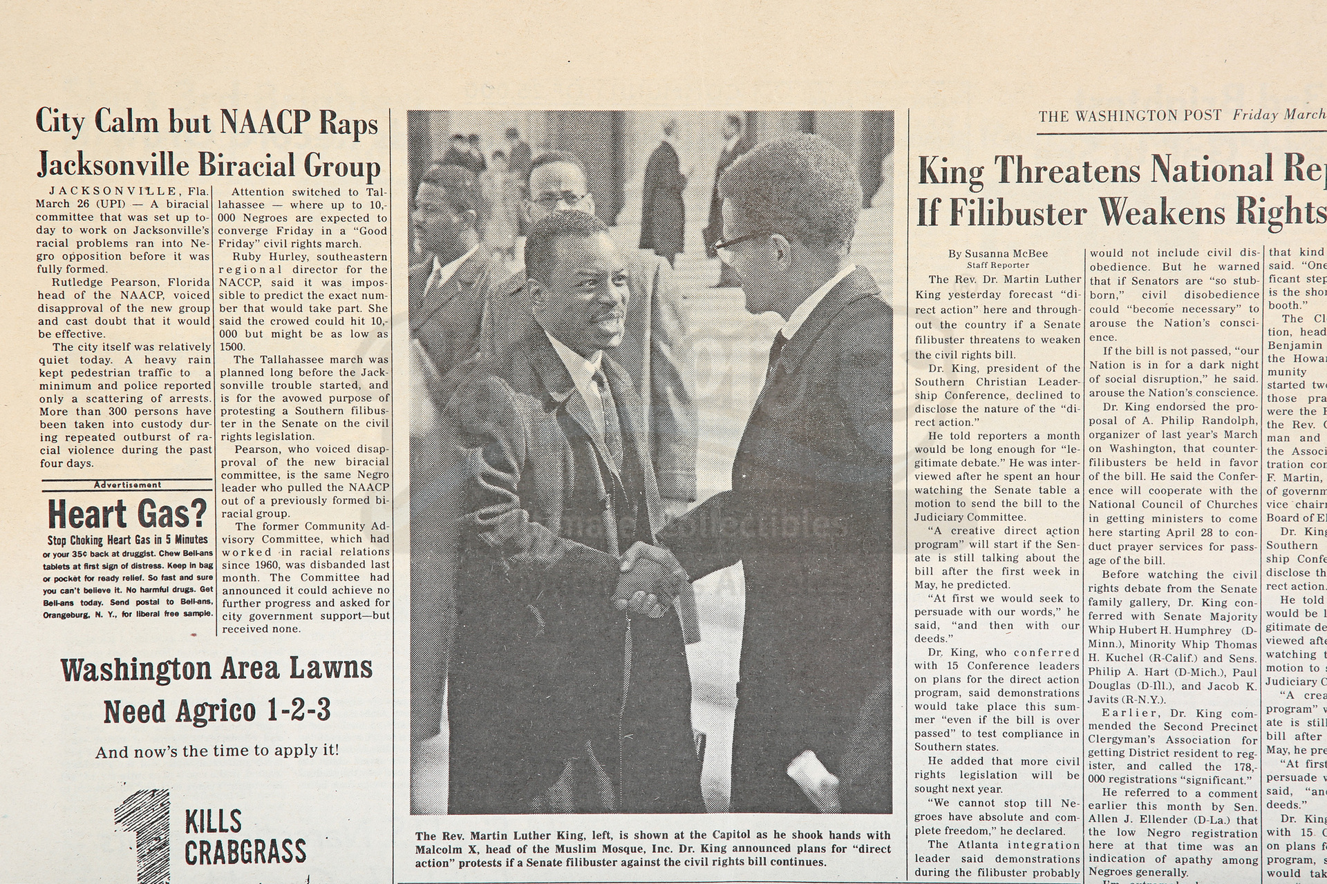 Framed Martin Luther King Jr. Meets Malcom X Newspaper Display | Prop ...