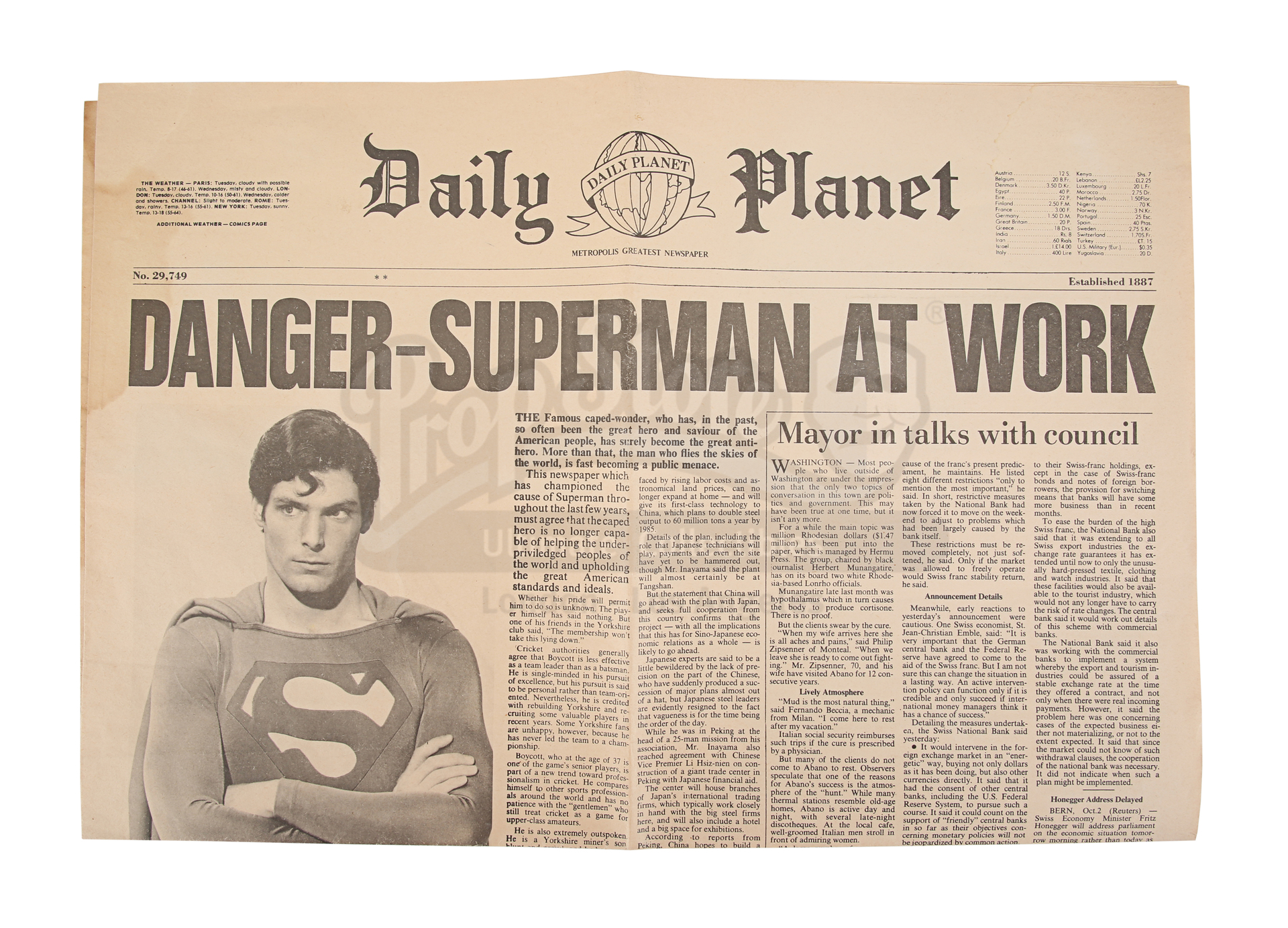 Danger - Superman At Work Newspaper | Prop Store - Ultimate Movie ...