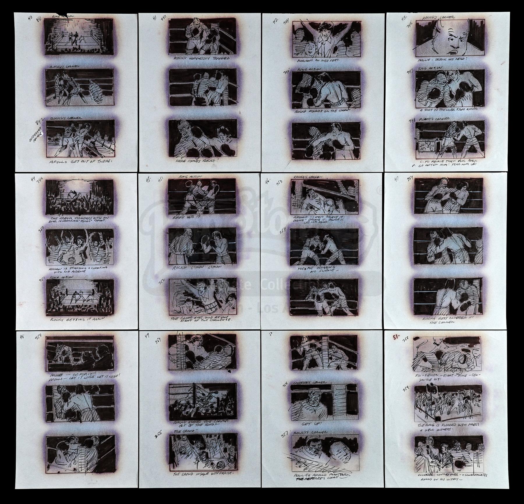 Lot # 997: ROCKY III (1982) - 12 Pages of Hand-Drawn Storyboard Artwork