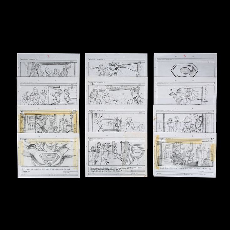 Set of 12 Hand-drawn Storyboards | SUPERMAN III (1983)