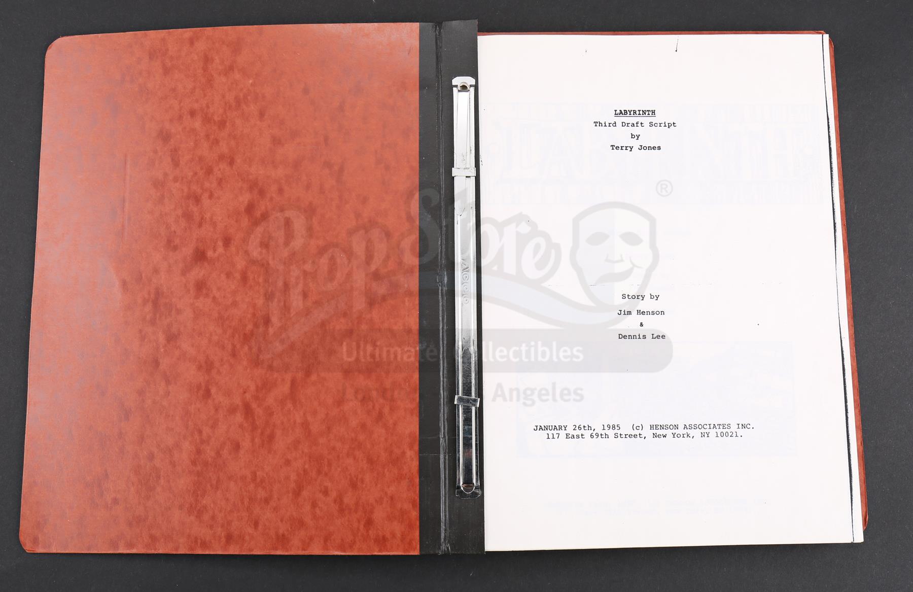 Lot # 822: LABYRINTH (1986) - Third Draft Script