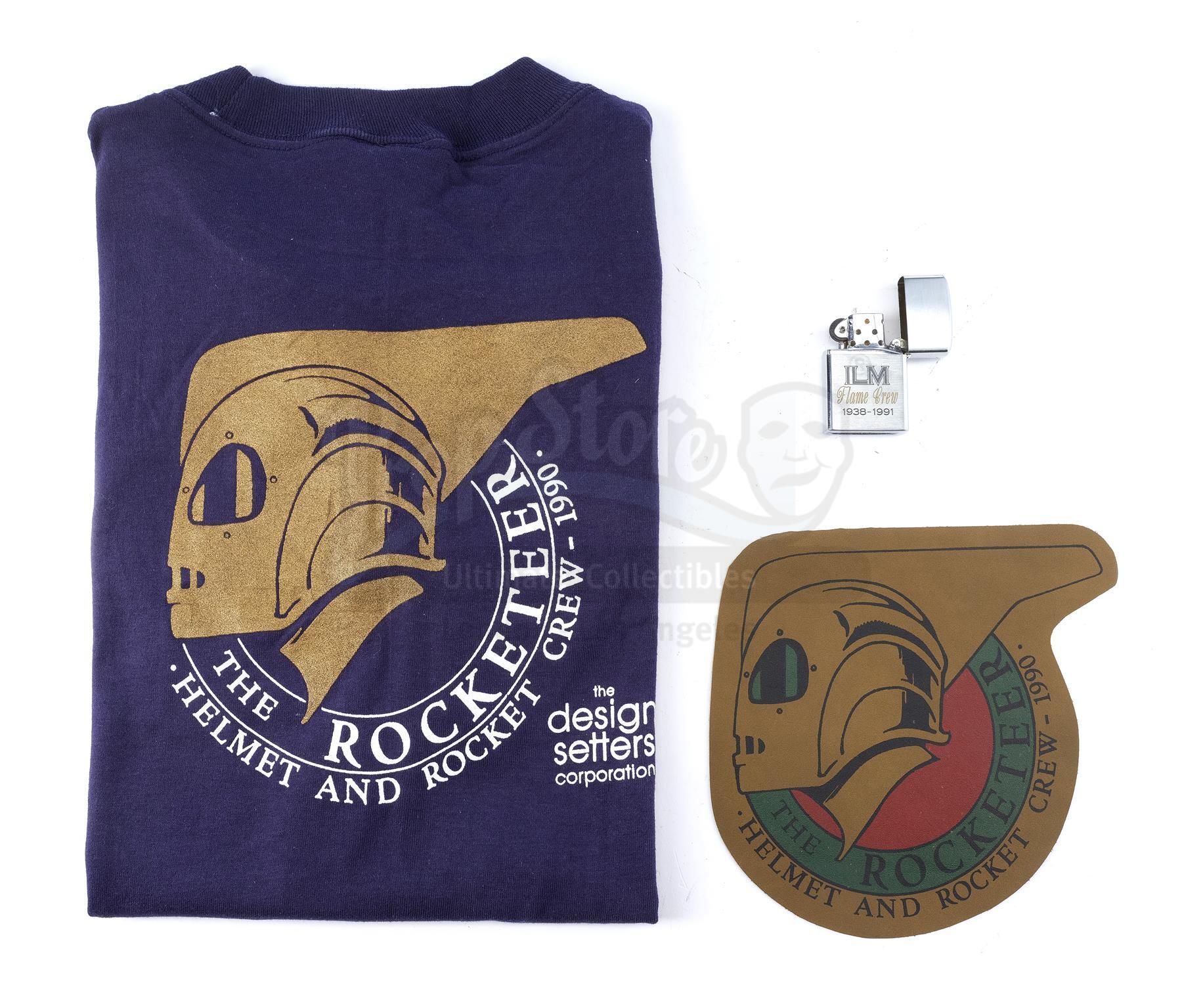 Lot # 995: THE ROCKETEER (1991) - Crew Shirt, Patch, and Lighter Set