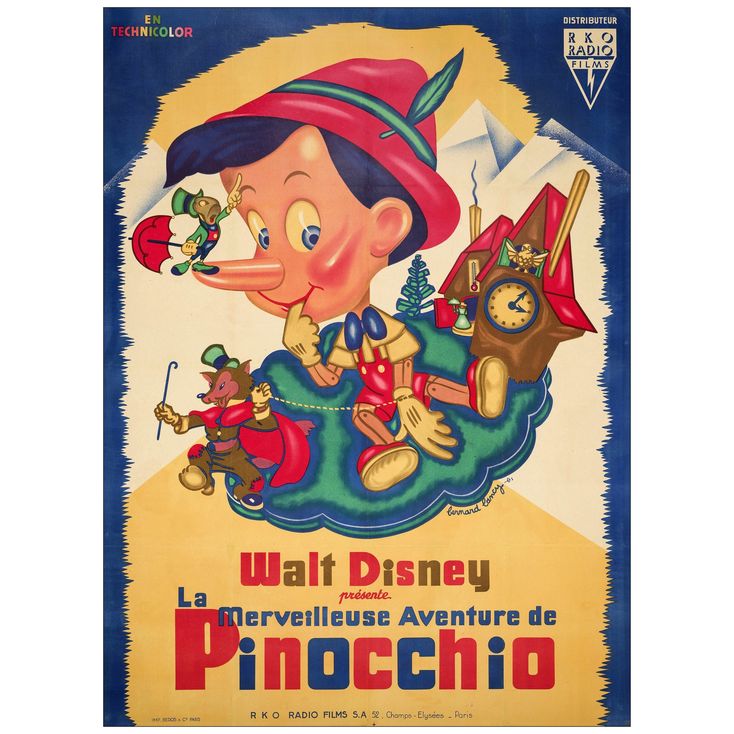 Lot # 496: PINOCCHIO - First Post-War Release French Grande (45.5 x 61 ...